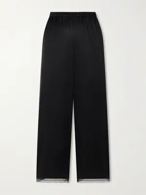 Lace-trimmed Silk-Satin Wide-Leg Pants