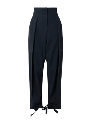 Sharon Wauchob Arch Topstitched Paneled Pleated Wool-twill Tapered Trousers - Blue