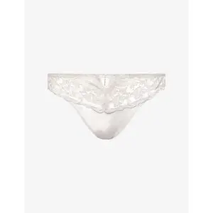 AUBADE Satin Memories Satin And Lace Tanga Briefs - Arctic Blue