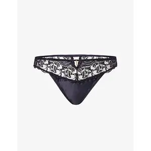 AUBADE Satin Memories Satin And Lace Tanga Briefs - Deep Sea