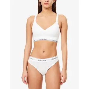 Calvin Klein Icon Branded Cotton And Modal-blend Thong - White