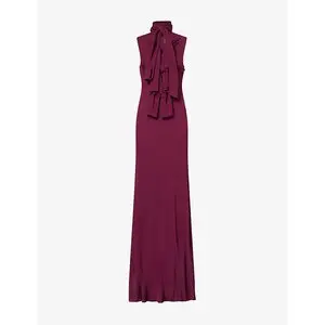 Alaïa High-neck Bow Woven Maxi Dress