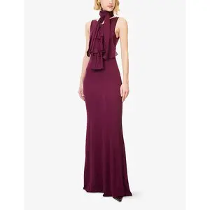 Alaïa High-neck Bow Woven Maxi Dress