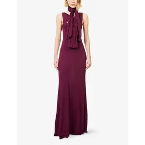 Alaïa High-neck Bow Woven Maxi Dress