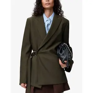 Loewe Peak-lapel Draped Wool-blend Jacket - Khaki Green
