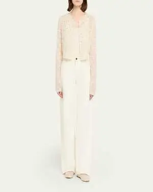 LoveShackFancy Calico Embellished Pointelle Cardigan