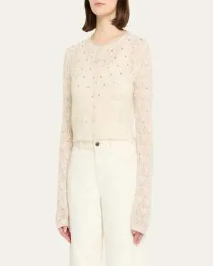 LoveShackFancy Calico Embellished Pointelle Cardigan