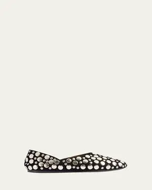 Khaite Jane Studded Leather Ballerina Flats - Black