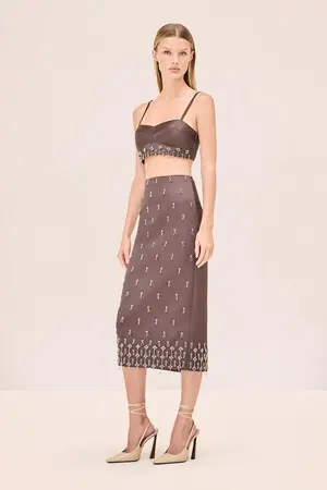 Alexis Luisa Beaded Midi Skirt - Brown