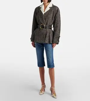 Chloé Herringbone Peplum Wool-blend Coat