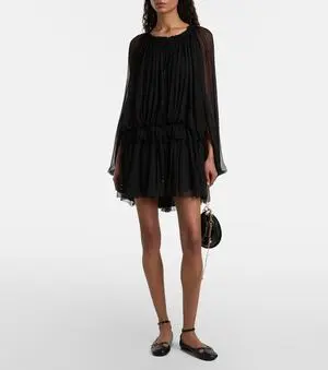 Chloé Draped Silk Mini Dress - Black