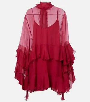 Chloé Chloé Ruffled Silk Muslin Minidress Red