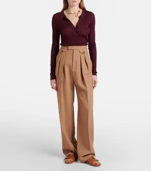 Chloé Virgin Wool Gabardine Wide-leg Pants - Brown