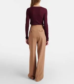 Chloé Virgin Wool Gabardine Wide-leg Pants - Brown