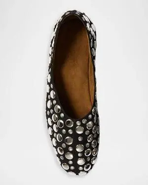 Khaite Jane Studded Leather Ballerina Flats - Black
