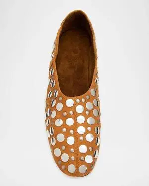 Khaite Jane Studded Leather Ballerina Flats - Caramel