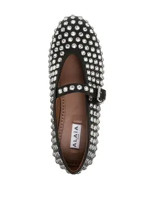Alaïa Strass Embellished Leather Ballerinas