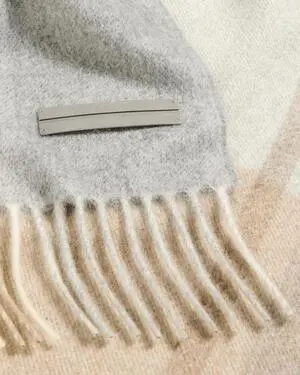 Zegna Apos;s Oasi Cashmere Madras Check Scarf With Leather Brand Mark - Beige