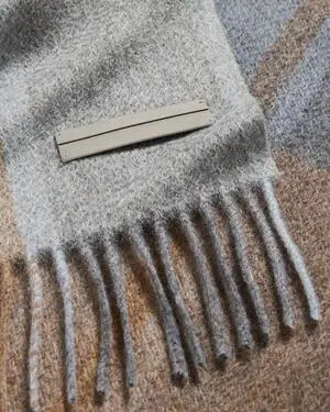 Zegna Apos;s Oasi Cashmere Madras Check Scarf With Leather Brand Mark - Blue