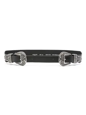 GOLDEN GOOSE Double Buckle Leather Belt - Black