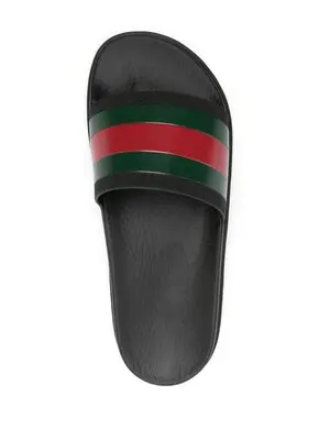 Gucci Web Detail Pool Slides - Black