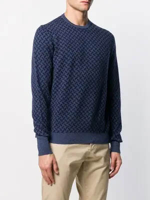 DRUMOHR Herringbone Crew Neck Sweater - Blue