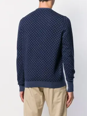 DRUMOHR Herringbone Crew Neck Sweater - Blue
