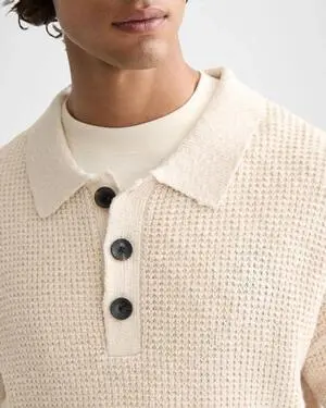 Scotch & Soda Apos;s Waffle Stitch Dropped Shoulder Polo Sweater - Eggnog
