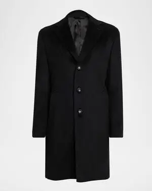 Neiman Marcus Cashmere Single-Breasted Overcoat - Black