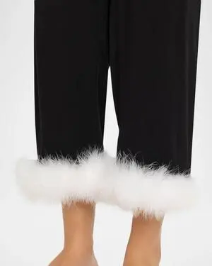 Sleeper Cropped Feather-cuff Viscose Pants - Black