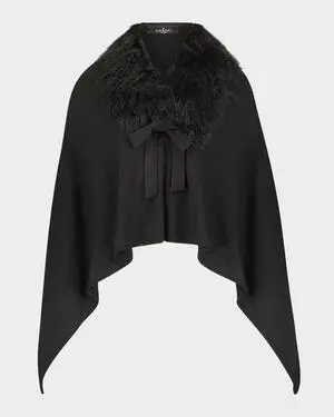Gorski Wool-blend Poncho With Mongolian Lamb Collar