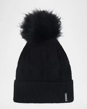 Gorski Cableknit Beanie With Lamb Pom - Black/blac