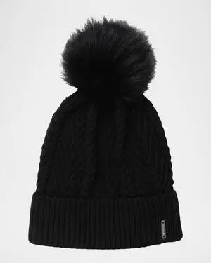 Gorski Cable Knit Hat With Lamb Shearling Pompom - Black/blac