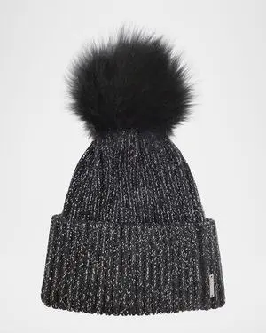 Gorski Metallic Wool-blend Knit Beanie With Lamb Pompom - Black/blac