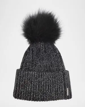 Gorski Metallic Wool-blend Knit Beanie With Lamb Pompom - Black/blac