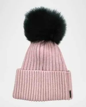 Gorski Metallic Wool-blend Knit Beanie With Lamb Pompom - Pink/black