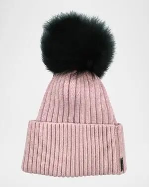 Gorski Metallic Wool-blend Knit Beanie With Lamb Pompom - Pink/black