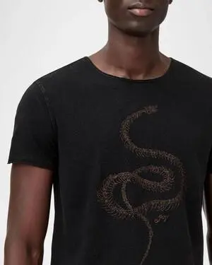 John Varvatos Apos;s Fine Line Embroidered Snake T-shirt - Black