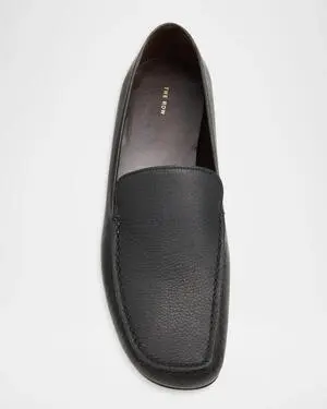 THE ROW Leo Grained Leather Slippers - Black