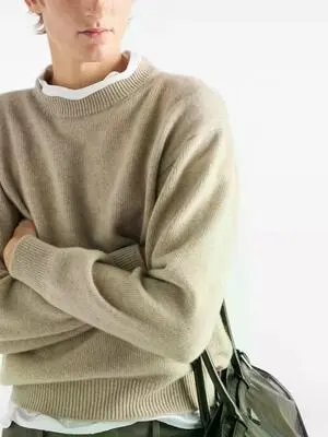 Prada Triangle-logo Ribbed Sweater - Neutrals