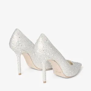 JIMMY CHOO Love 100 Satin Pumps With Crystal Embellishment - Neutral