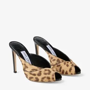 JIMMY CHOO Brigitte 100 Leopard Print Mules - Neutral