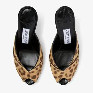 JIMMY CHOO Brigitte 100 Leopard Print Mules - Neutral
