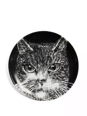 FORNASETTI Cat-print Decorative Plate - Black