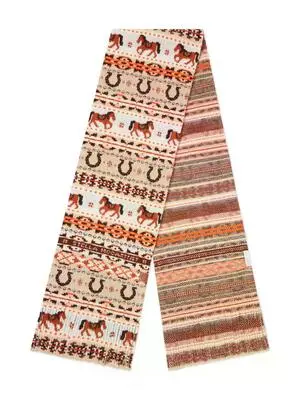 Stella McCartney Fair Isle Horse Horseshoe Pattern Scarf - Neutrals