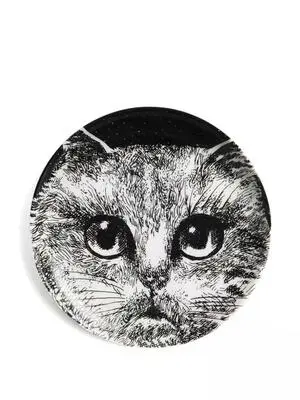 FORNASETTI Cat-print Decorative Plate - White