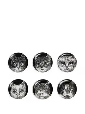 FORNASETTI Car-print Decorative Plate Set - Black