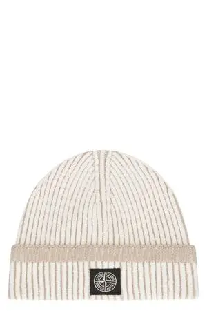 Stone Island Ribbed Knit Wool Hat - Beige