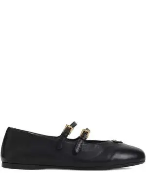 Prada Double-Buckle Leather Ballerinas - Black