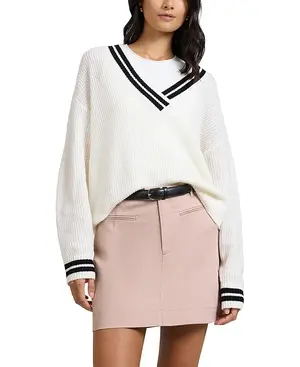 Onia Deep V-neck Varsity Pullover Sweater - Off White/black